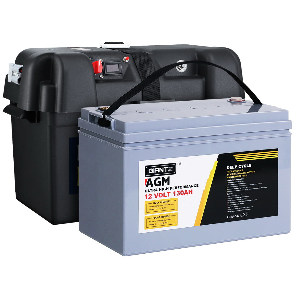 GIANTZ 130Ah Deep Cycle Battery & Battery Box 12V AGM Marine Sealed Po ...